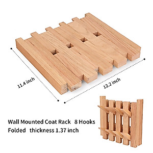 Natural Wood Wall Mounted Piano Coat Rack - 8 Flip Down Hooks, Solid Wood Entryway Wall Art Hook Rack, Space-Saving Wall Mount Design for Coats and Accessories