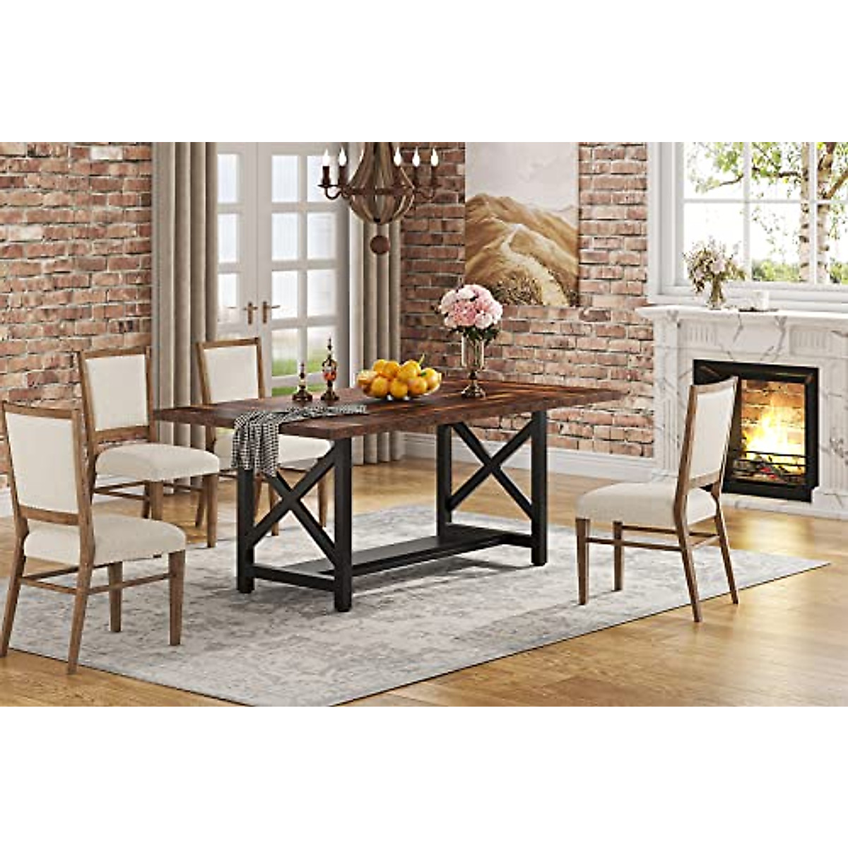 Tribesigns 70.8 Inch Dining Table with Storage Shelf for 6 to 8, Wood Rectangular Kitchen Dining Room Table, Rustic Farmhouse Dinner Table Home Furniture for Dining Room Living Room