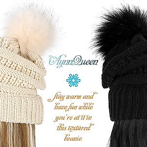 AynnQueen Beanie with Hair Attached for Women Slouchy Cable Hat Wig Knit Beanie Winter Hat with 20inch Removable Hair Extensions Wig (Medium Brown-Black Hat)