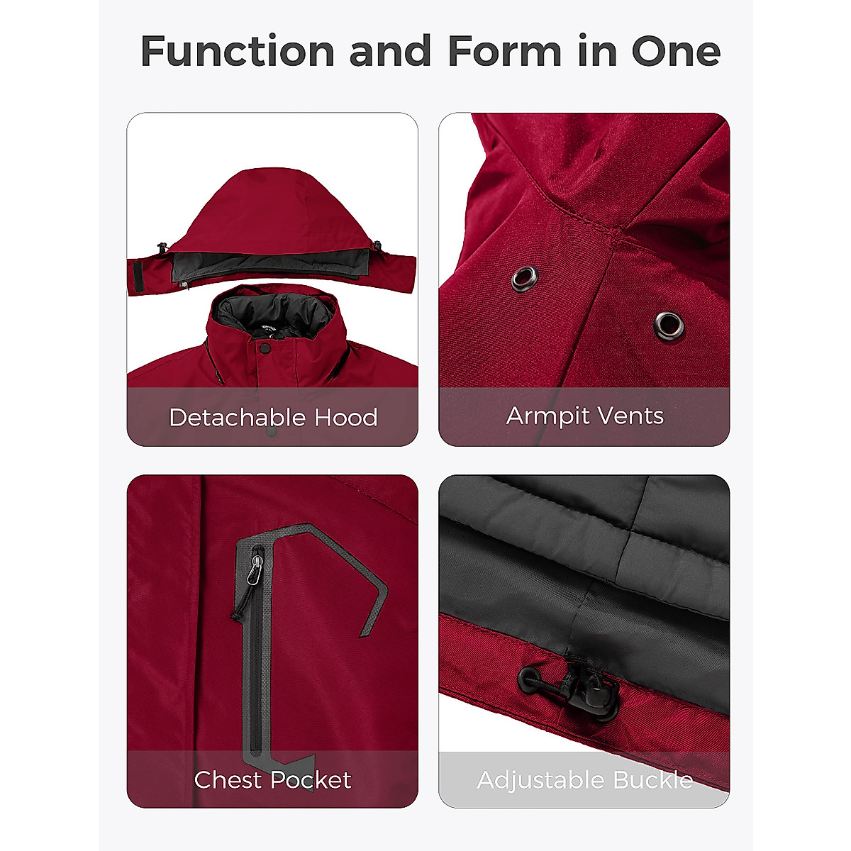 wantdo Women's 3 in 1 Ski Jacket Puffer Liner Insulated Hiking Coat Red X-large