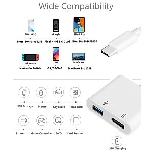 USB C OTG Adapter with Power, 2 in 1 USB C to USB Female with 60W PD Charging Adapter Compatible with iPhone 15/15Pro, iPad Pro, Galaxy S24/S23/S22/S21, Pixel 8/7/6, Google Chromecast with Google TV