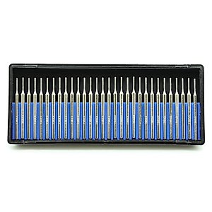 TMAX 30 pc 1 mm (1/32 Inch) Medium Grit 150 Diamond Coated Burrs Glass Drill Bit Set with 1/8 Inch Shank for Dremel Rotary Tools