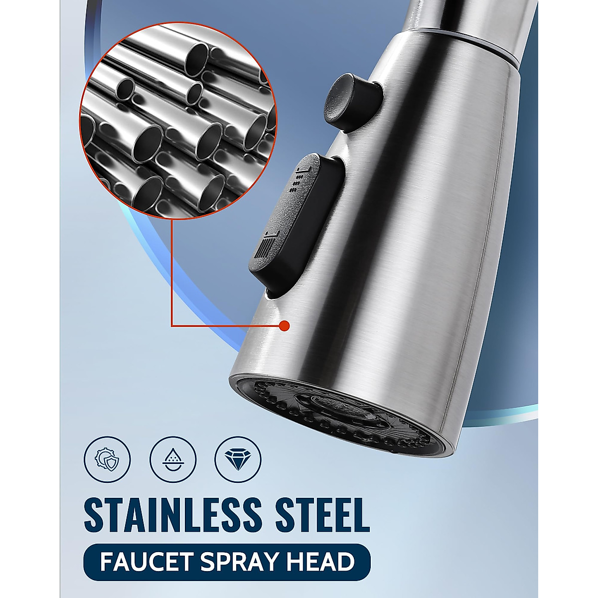 Kitchen Faucet Head Replacement:Stainless Steel Spray Head,3 Modes Pull Out Spray Nozzle with 9 Adapters for Kitchen Sink Faucet,Compatible with Moen Kohler Delta Kitchen Faucets G1/2,Brushed Nickel