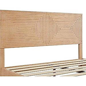 MUSEHOMEINC Mid Century Modern Solid Wood Platform Bed,King Size Bed Frame with Adjustable Height Headboard, Wood Slat Support Bed Frame, Bed Frame No Box Spring Needed