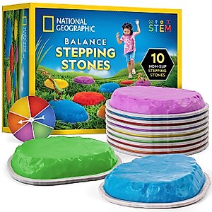 NATIONAL GEOGRAPHIC Stepping Stones for Kids – Durable Non-Slip Stones Encourage Toddler Balance & Gross Motor Skills, Indoor & Outdoor Toys, Obstacle Course, Gifts for Toddlers (Amazon Exclusive)