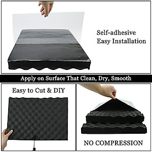 BXI Soundproofing Closed Cell Foam - 2 Pack Self-Adhesive 16'' X 12'' X 1.8'' Thickened Egg Crate Sound Proof Foam - Acoustic Foam Panels Great for Noise & Thermal Insulation (Black)