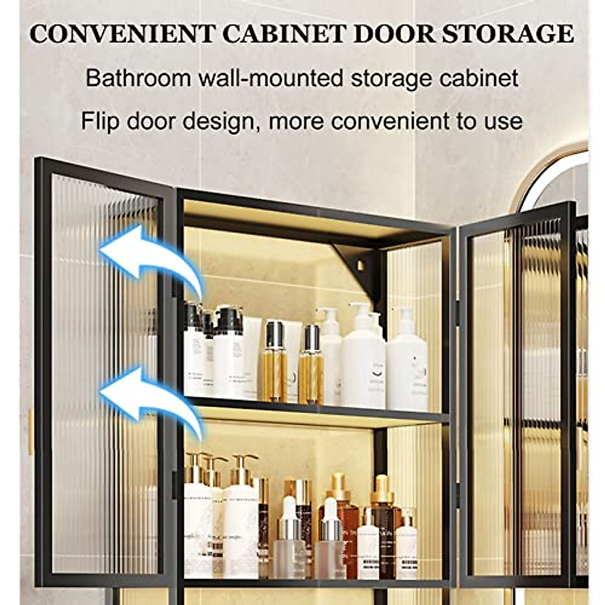 Wall Mounted Bathroom Cabinet with Towels Bar, Above Toilet Storage Organizer Laundry Room Kitchen Shelf, No Drilling Washroom Vanity Cabinet Shampoo Holder, Space Saver Medicine Cabinet