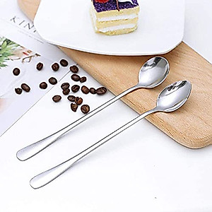 Long Handle Iced Tea Spoon, 7 Inch Stainless Steel Cocktail Stirring Durable Round Head Coffee Stirrers Smooth Teaspoon Bartending Tool Gift for Mothers Mixing Tea Milkshake Latte Cold Drink Party