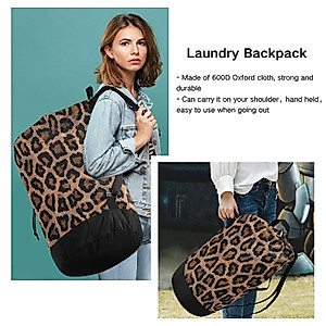 Leopard Laundry Bag Heavy Duty Laundry Backpack Large with Adjustable Shoulder Straps for Traveling Dirty Clothes Organizer for College Students Waterproof