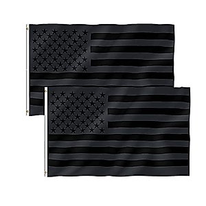 Black American Flags 3x5 ft - Vivid Color and Fade Proof - Canvas Header and Double Stitched - All Black US/USA Flag Polyester with Brass Grommets Outdoor Indoor (2 PACK)