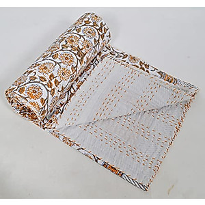 Maviss Homes Indian Traditional Handmade Patchwork Cotton Super Soft Kantha Quilt Blanket | Throw Bedspread Blanket | Bedroom Décor Throw Quilt |Home Décor; Grey