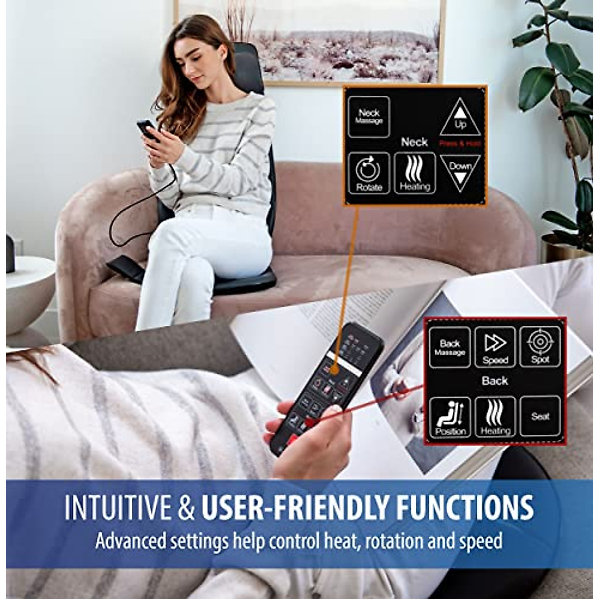 Zyllion Shiatsu Neck and Back Massager - 3D Kneading Deep Tissue Full Body Massage Chair Seat Cushion Pad with Heat and Vibration for Muscle Pain Relief, Home and Office - Black (ZMA-33-BK)