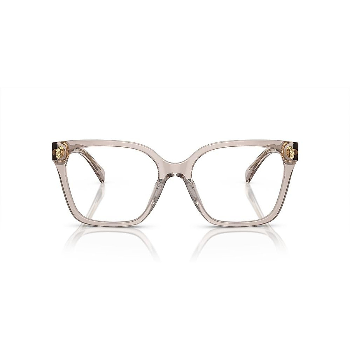 Ralph by Ralph Lauren Women's RA7158U Universal Fit Square Sunglasses, Shiny Transparent Beige/Demo Lens, 55 mm