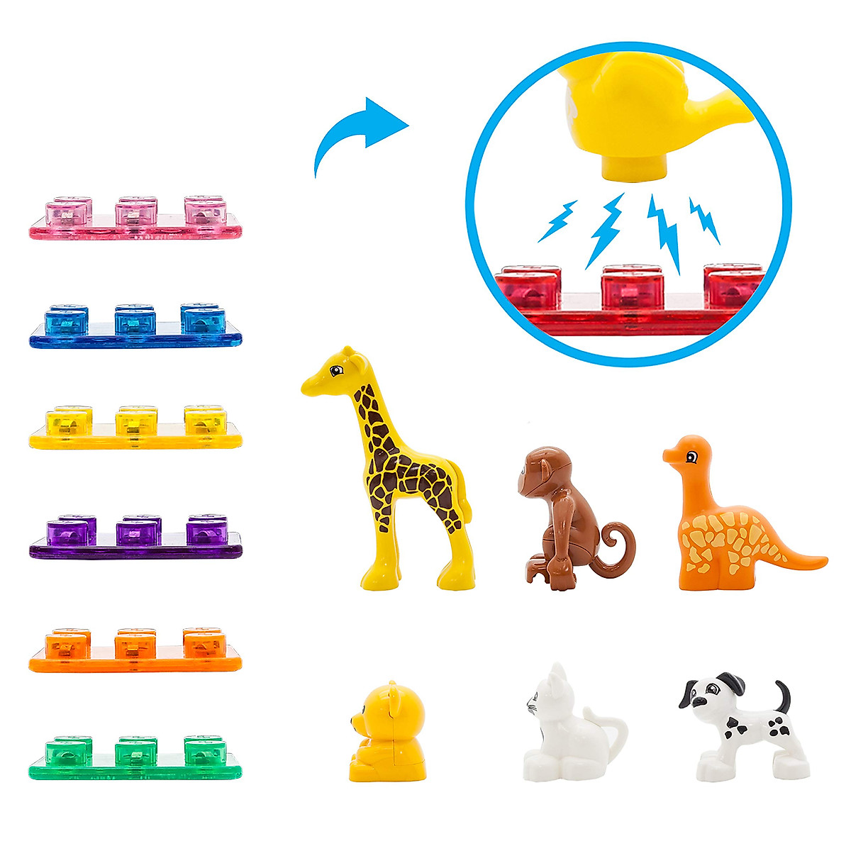 PicassoTiles 7pc Magnetic Animal Action Figure Set for Magnet Building Block Educational STEM Learning Kit Construction Toy Pretend Playset Child Brain Development HandEye Coordination Training PTA07