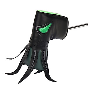 Craftsman Golf Octopus with Green Eyes Long Tail Black Blade Putter Headcover Magnetic Closure