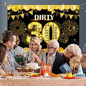 Ushinemi Dirty 30 Birthday Decorations, 30th Birthday Banner Backdrop for Men Women, Thirty Birthday Party Decor, 6x3.6ft