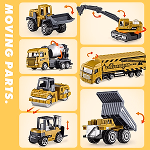 Toy Construction Vehicles for Kids, Construction Toy Trucks for Boys Age 3 4 5 6, (49Pcs) Small Diecast Construction Site Set Cars Semi Trailer Sandbox Dump Truck Gift for 3+ Years Old