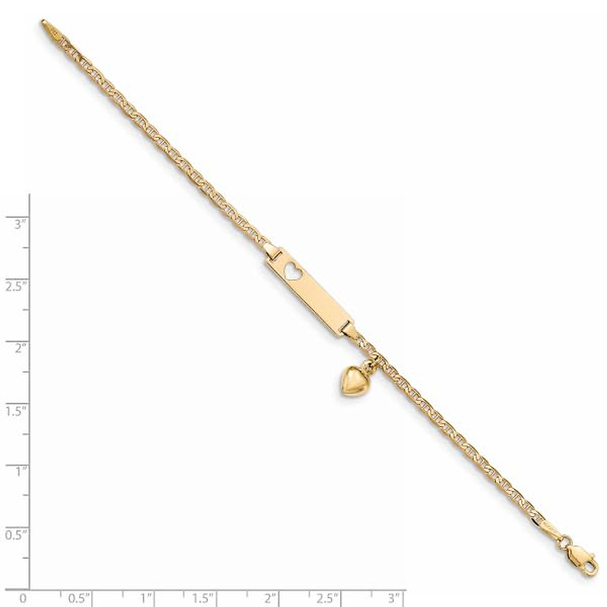 14K Yellow Gold Heart Love Dangling Anchor Mariner Link Name Bar Identification ID Bracelet