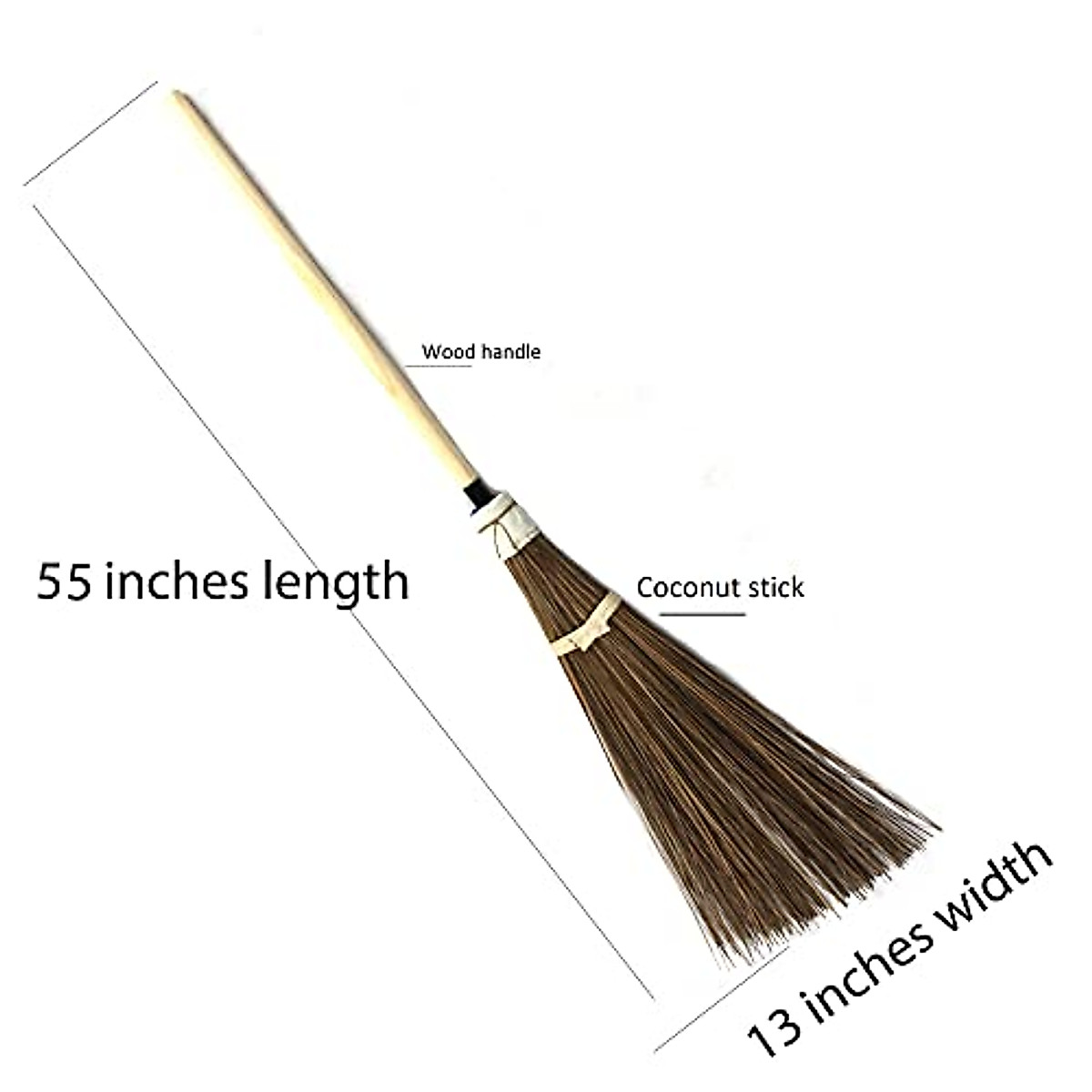 NDP78 Natural Broom - 55 Inches Length, Heavy Duty Broom , Garden Broom, Coconut Broom, Outdoor Broom, Garage Broom, Hard Floor Broom, Outdoor Brooms for Sweeping Patio, Brown, White