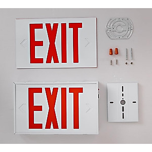 TANLUX Red Exit Sign with Steel Housing, LED Emergency Exit Light with Battery Backup, UL Listed, AC 120/277V, Commercial Emergency Lights for Business
