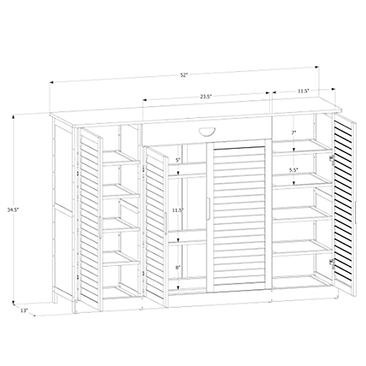 MoNiBloom Bamboo Shoe Storage Cabinet Shelf Stand with 2 Double Shutter Doors & 1 Drawer for 26-30 Pairs Entryway Hallway Living Room Bedroom, Brown