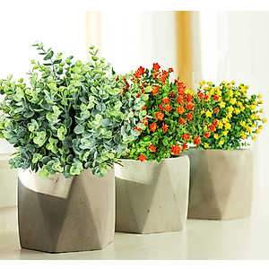 6 Bundles Artificial Boxwood Shrubs Eucalyptus Greenery Stems Fake Plants Outdoor Fade Resistant Faux Plastic Plants for Garden Home Porch Patio Window Box Bedoom Decor, Frosted Green
