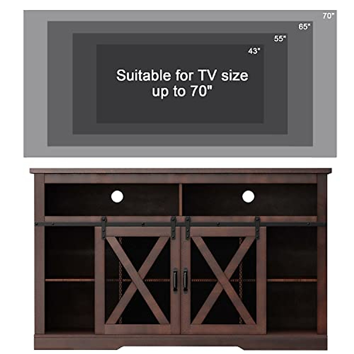 Xilingol Farmhouse Style TV Stand for 65+ Inch TVs, Tall Entertainment Center with Barn Door, Television Cabinets & Storage Shelves, 65 Inch TV Stands for Living Room, Grey