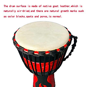 RUOSWTE Djembe Drum ，Djembe, Drum Circles Music Healing Instument，Professional West African Style, Mahogany, Hand Carved Goat Drum，Bongo Drum (8‘’) Black