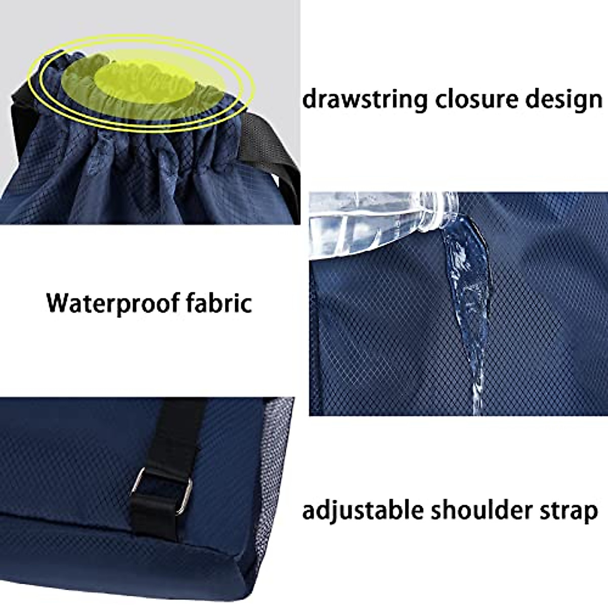 Knchy Drawstring Backpack Bag with Mesh Side Pockets, Large Capacity Sports Gym Bags Waterproof Workout Back Pack for Women Men, Light Draw String Backpacks for Cycling Football Basketball Soccer Yoga