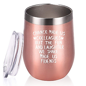 Coworker Gifts for Women, Chance Made Us Colleagues Wine Tumbler Coworker, Funny Going-away Leaving Farewell Thank You Birthday Christmas Gifts for Coworkers Colleague Boss, 12 Oz, Rose gold