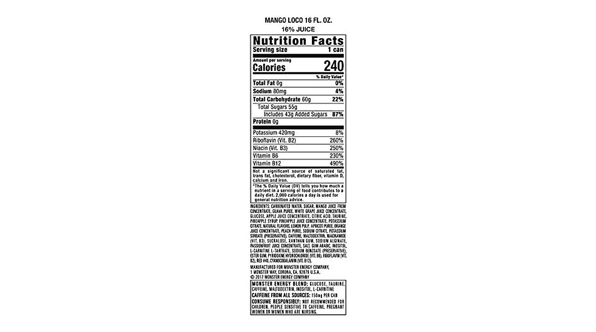 Monster Energy Juice Mango Loco 16oz Pack of 15 Energy Drink