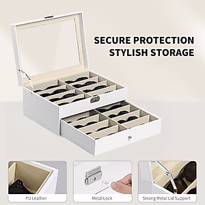 AUTOARK Leather 16 Piece Eyeglasses Storage and Sunglass Glasses Display Drawer Lockable Case Organizer,White,AW-151