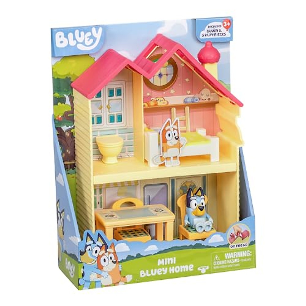Bluey Mini Home Playset | Compact House Playset with Carry Handle | Three Different Rooms | Kitchen, Bedroom and Bathroom | Includes Figure with 5 Play Pieces