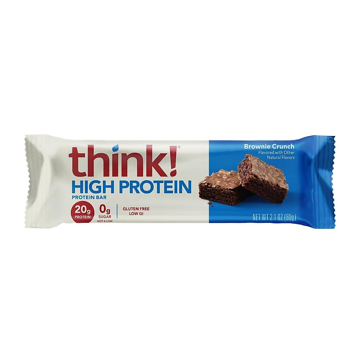 think! Protein Bars, High Protein Snacks, Gluten Free, Kosher Friendly, Brownie Crunch, Nutrition Bars, 2.1 Oz per Bar, 12 Count (Packaging May Vary)