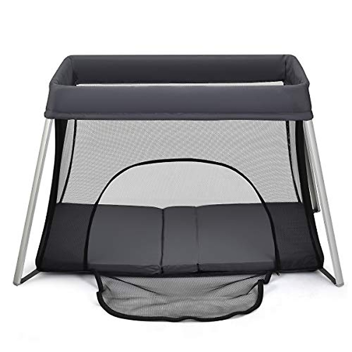HONEY JOY Baby Travel Crib, Portable Pack and Play Travel Bassinet with Carry Bag, Lightweight Baby Playpen w/Washable Mattress, Side Zipper Door, Large Foldable Play-Yard for Infant Boy Girl (Gray)