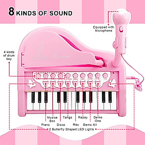 Love&Mini Pink Piano Toys for 1+Years Old Girls First Birthday Gifts Toddler Piano Music Toy Instruments with 24 Keys and Microphone