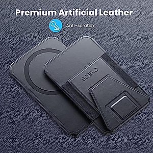 SQERO Magnetic Card Wallet with Foldable Stand for iPhone, Leather Magnetic Wallet for iPhone 14 iPhone 13 iPhone 12, iPhone Wallet Fit 4-6 Cards (Black)