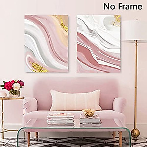 Pink Marble Canvas Wall Art Glitter Gold Blush Picture Blush Marble Wall Art Abstract Gold Foil Artwork Pink and Gold Marble Canvas Luxury Pink White Painting Modern Room Decor 16x24inchx3 No Frame