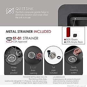 STYLISH 28 x 18 inch Workstation Dual Mount Granite Composite Single Bowl Reversible Kitchen Sink with Regular Strainer, Colander, Drying Rack and Cutting Board (Black) S-828WN