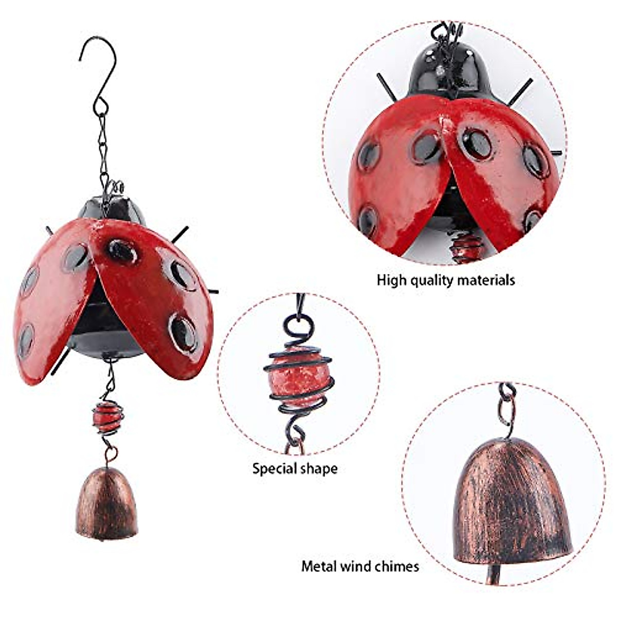 GORGECRAFT Metal Ladybug Wind Chime Lucky Wind Bell Rustic Home Ornaments for Garden Yard Patio Indoor Outdoor Hanging Decoration