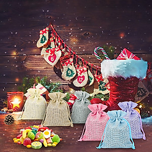 BeiLeiNiceHK 30pcs Small Burlap Bags With Drawstring, Gift Pouches,Drawstring Burlap Bags,Jewelry Bag,Small Gift Bags,Christmas Bags 6 Colors