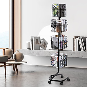 VEVOR Brochure Display Rack, 4-Tier 32 Pockets Rotating Magazine Literature Display Stand for Postcards, 360° Spinning Greeting Cards Rack with 5 Wheels (2 Lockable) for Shop Exhibitions Office
