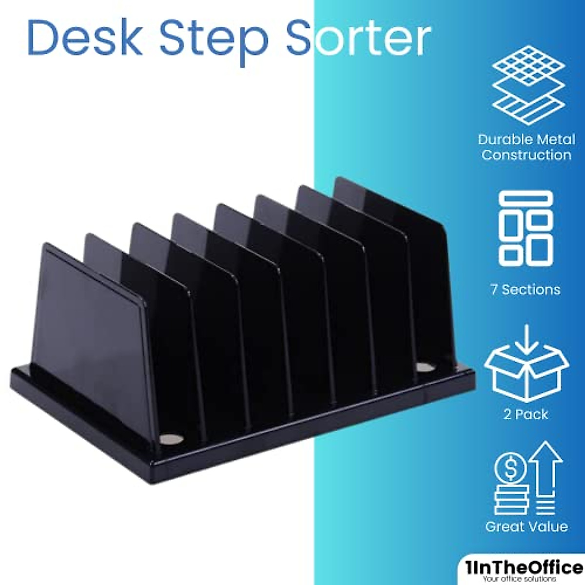 1InTheOffice Desk Step Sorter - 7 Compartments (2 pack)
