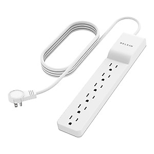 Belkin 6-Outlet SlimLine Power Strip Surge Protector, 6ft Cord and Rotating Plug, 700 Joules, White