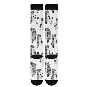 xigua Cute Hedgehog and Mushroom Compression Socks 20-30mmHg Knee High Stockings for Sport Nursing - 1 Pair