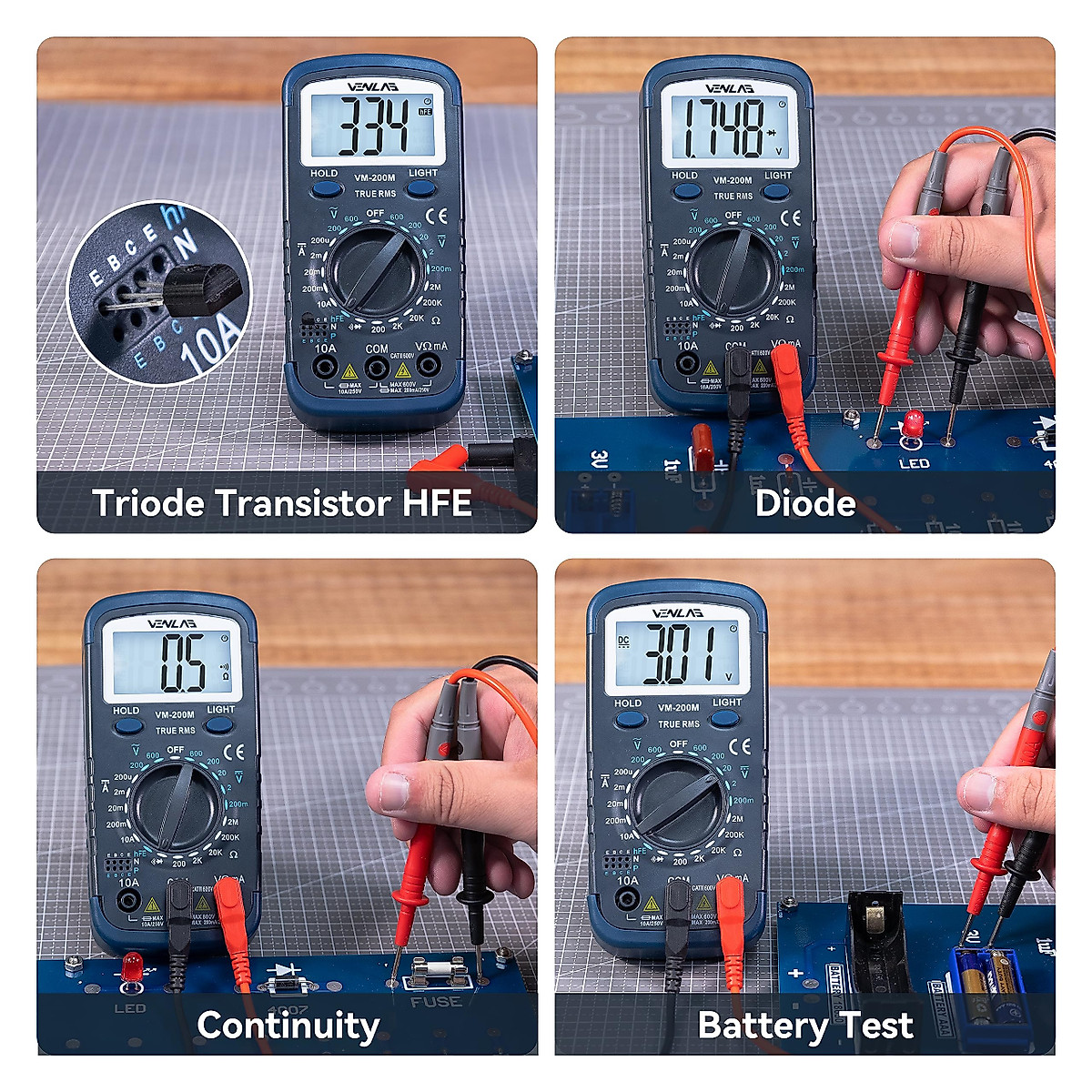 VENLAB Digital Multimeter DC AC Voltmeter, Ohm Meter, Fast Accurately Measures Voltage, Current, Resistance, Continuity, Diode, hFE, Tests Live Wire