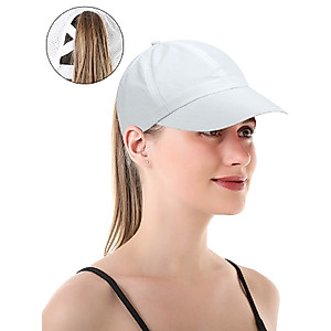 Nanwansu Womens Criss Cross Ponytail Baseball Cap Adjustable Messy Bun Mesh Quick Drying Hat White