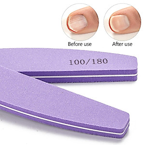 20 Pack Nail Buffer 100/180 Grit Washable Double Sided Nail Sanding Block File for Acrylic Natural Gel Nails, Purple