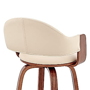 Armen Living Daxton 30" Cream Faux Leather and Walnut Wood Bar Stool