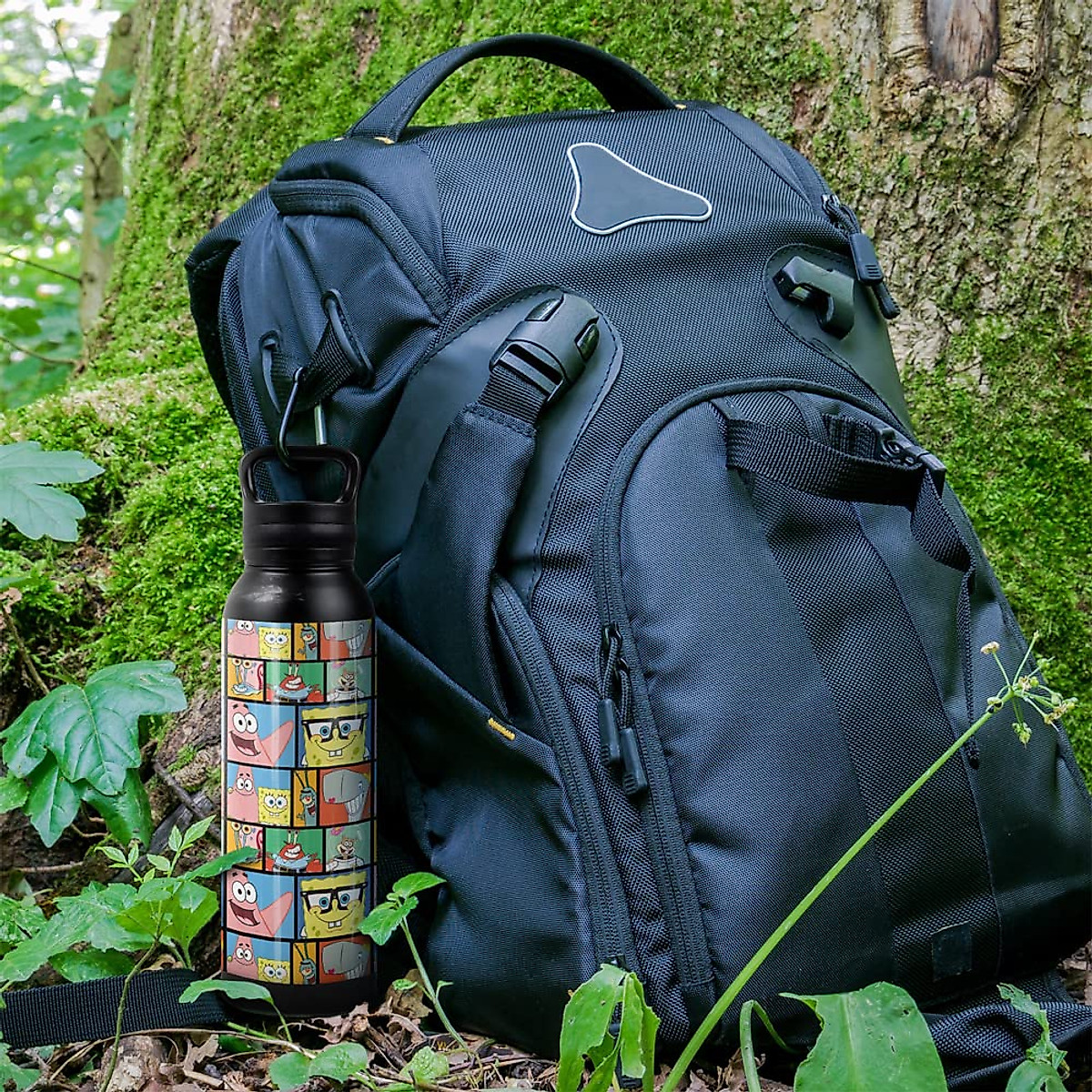 Spongebob OFFICIAL Spongebob Tile Pattern 24 oz Insulated Canteen Water Bottle, Leak Resistant, Vacuum Insulated Stainless Steel with Loop Cap